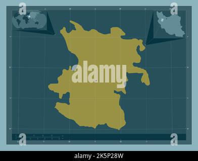 Hamadan, province of Iran. Solid color shape. Locations and names of ...