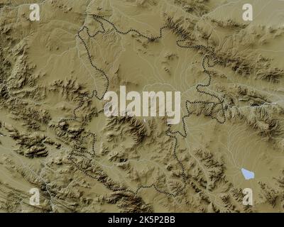 Hamadan, province of Iran. Colored elevation map with lakes and rivers ...