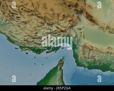 Hormozgan, province of Iran. Colored elevation map with lakes and ...