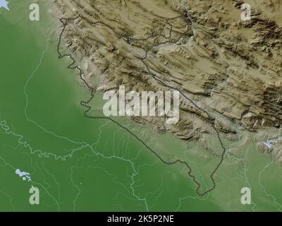 Ilam, province of Iran. Colored elevation map with lakes and rivers ...