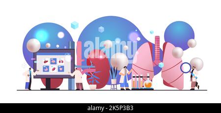 scientists examining anatomical human body internal organs on monitor ...