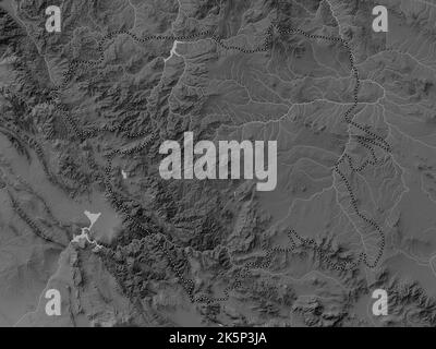 Kordestan, province of Iran. Grayscale elevation map with lakes and ...