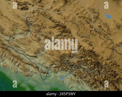 Lorestan, province of Iran. Colored elevation map with lakes and rivers ...
