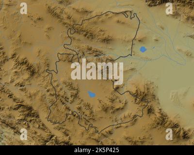 Markazi, province of Iran. Colored elevation map with lakes and rivers ...