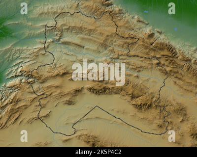 North Khorasan, province of Iran. Colored elevation map with lakes and ...