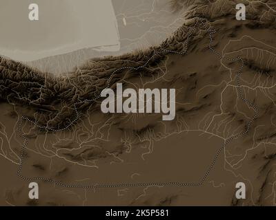 Semnan, province of Iran. Colored elevation map with lakes and rivers ...