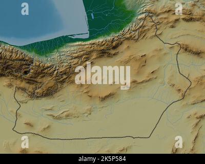 Semnan, province of Iran. Colored elevation map with lakes and rivers ...