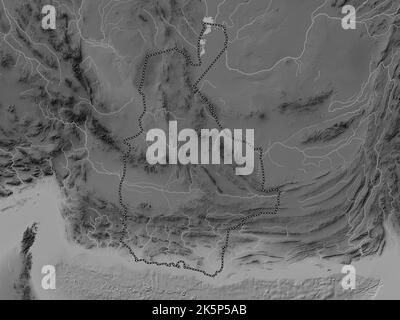 Sistan and Baluchestan, province of Iran. Grayscale elevation map with ...