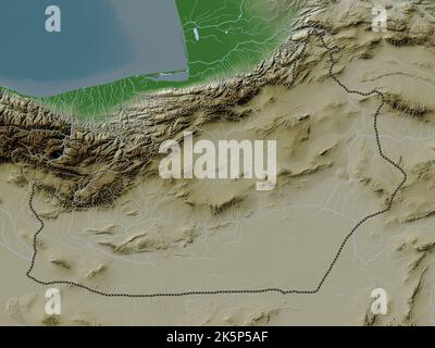 Semnan, province of Iran. Elevation map colored in wiki style with ...