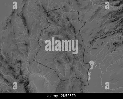 South Khorasan, province of Iran. Grayscale elevation map with lakes ...