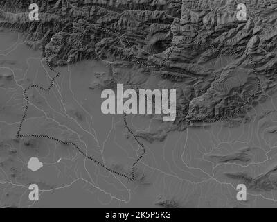 Tehran, province of Iran. Grayscale elevation map with lakes and rivers ...