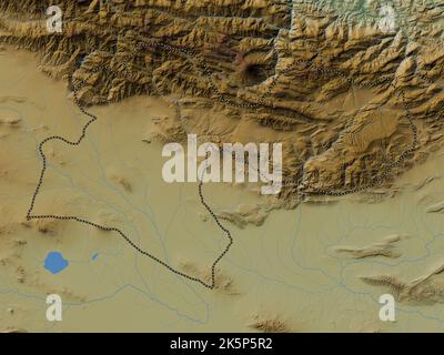 Tehran, province of Iran. Colored elevation map with lakes and rivers ...