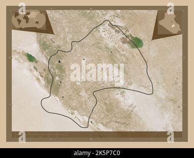 Al-Qadisiyah, province of Iraq. Low resolution satellite map. Locations ...