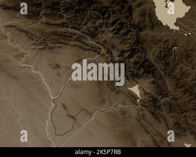 Arbil, province of Iraq. Colored elevation map with lakes and rivers ...