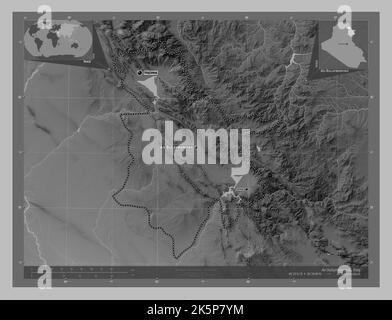 As-Sulaymaniyah, province of Iraq. Grayscale elevation map with lakes ...