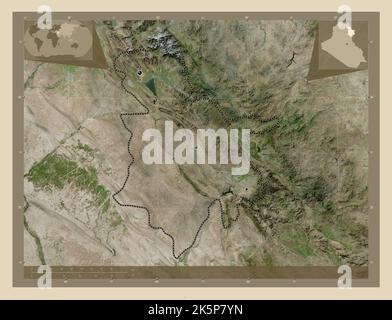 As-Sulaymaniyah, province of Iraq. High resolution satellite map. Locations and names of major ...