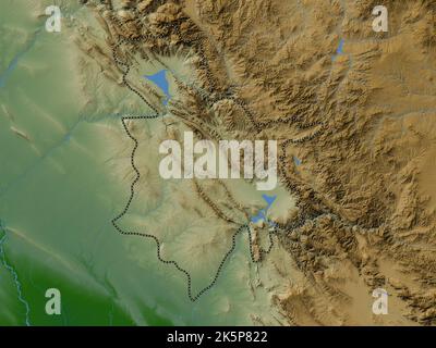 As-Sulaymaniyah, province of Iraq. Colored elevation map with lakes and ...