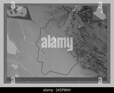Diyala, province of Iraq. Grayscale elevation map with lakes and rivers ...