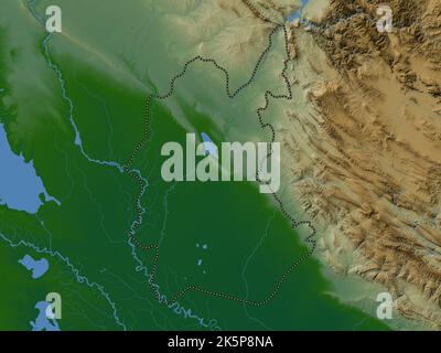 Diyala, province of Iraq. Elevation map colored in wiki style with ...