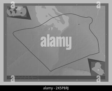 Karbala', province of Iraq. Grayscale elevation map with lakes and ...