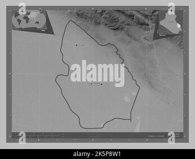 Maysan, province of Iraq. Grayscale elevation map with lakes and rivers ...