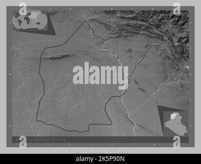 Ninawa, province of Iraq. Grayscale elevation map with lakes and rivers ...