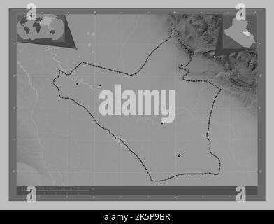 Wasit, province of Iraq. Grayscale elevation map with lakes and rivers ...