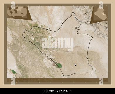 Wasit, province of Iraq. Low resolution satellite map. Corner auxiliary ...