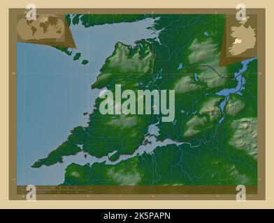 Clare, county of Ireland. Colored elevation map with lakes and rivers ...