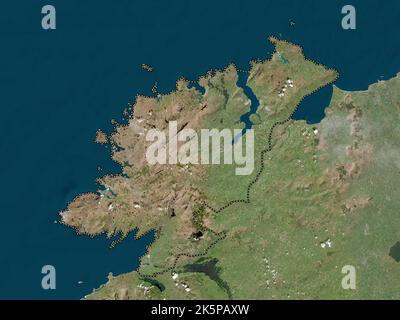 Donegal, county of Ireland. Low resolution satellite map. Locations of ...