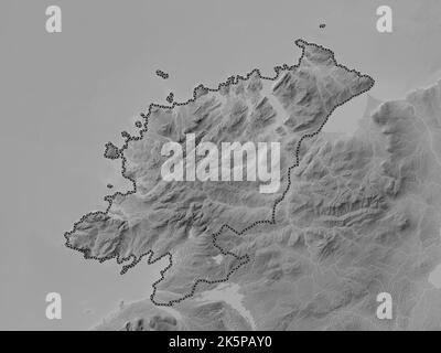 Donegal, county of Ireland. Grayscale elevation map with lakes and ...