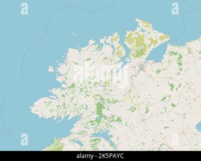 Donegal, county of Ireland. Open Street Map. Locations of major cities ...