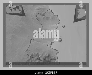 Dublin, county of Ireland. Grayscale elevation map with lakes and ...