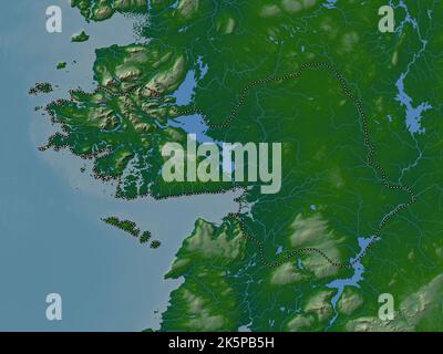 Galway, county of Ireland. Colored elevation map with lakes and rivers ...