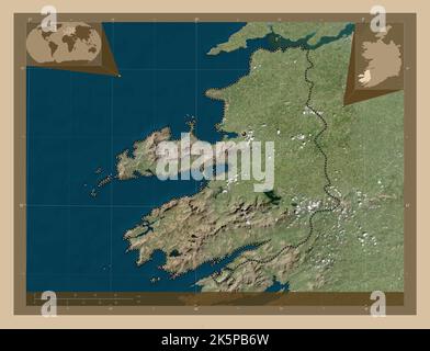 Kerry, county of Ireland. Low resolution satellite map. Locations and ...
