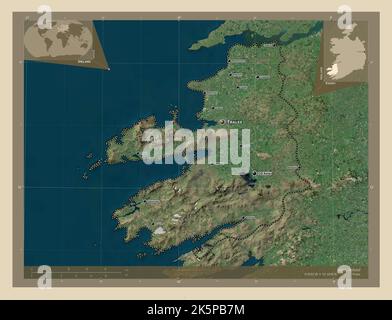 Kerry, county of Ireland. High resolution satellite map. Locations of ...