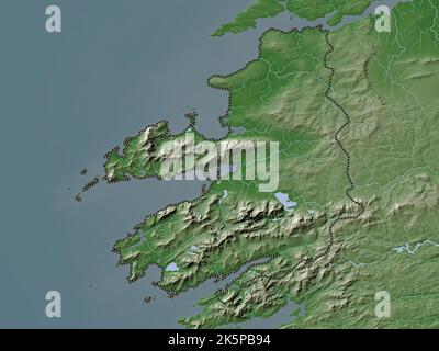 Kerry, county of Ireland. Colored elevation map with lakes and rivers ...