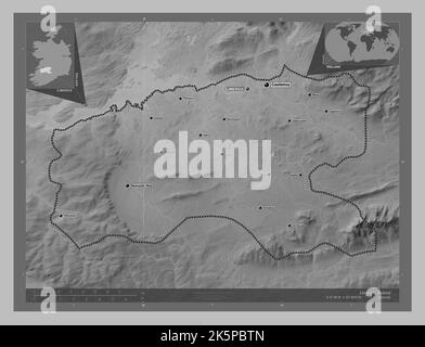 Limerick, county of Ireland. Grayscale elevation map with lakes and ...