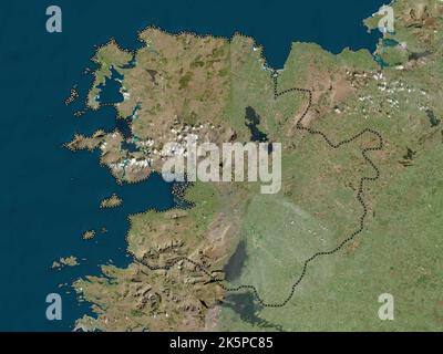 Mayo, county of Ireland. Low resolution satellite map. Locations and ...