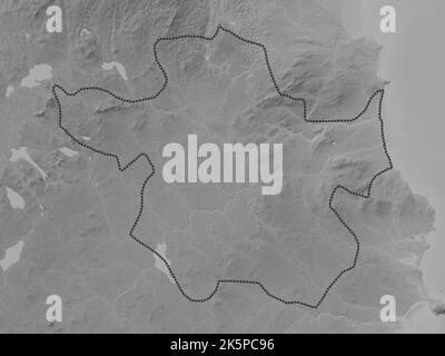 Meath, county of Ireland. Grayscale elevation map with lakes and rivers ...