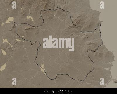 Meath, county of Ireland. Elevation map colored in sepia tones with ...