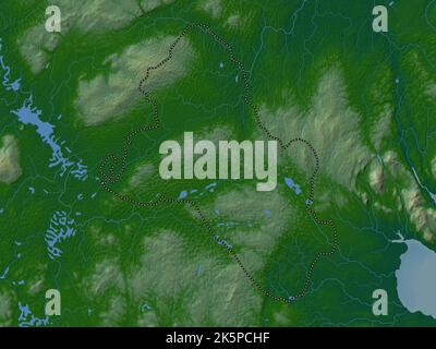 Monaghan, county of Ireland. Elevation map colored in sepia tones with ...