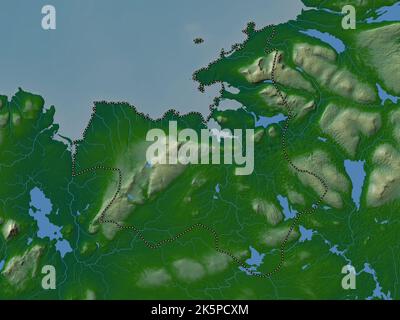 Sligo, county of Ireland. Colored elevation map with lakes and rivers ...