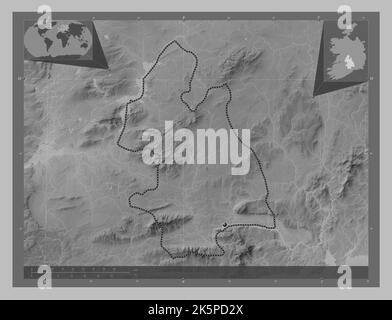 Tipperary, county of Ireland. Grayscale elevation map with lakes and ...