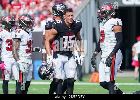 Atlanta Falcons tight end Feleipe Franks (84) celebrates during the ...