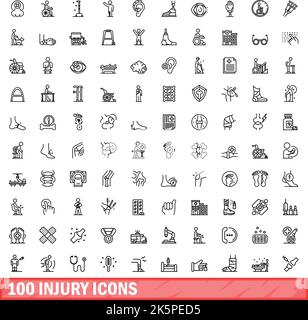 100 injury icons set. Outline illustration of 100 injury icons vector ...