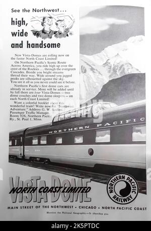 Northern Pacific, North Coast Limited, railway advert in a Natgeo ...