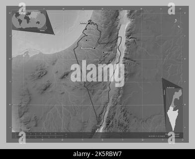 HaDarom, district of Israel. Grayscale elevation map with lakes and ...