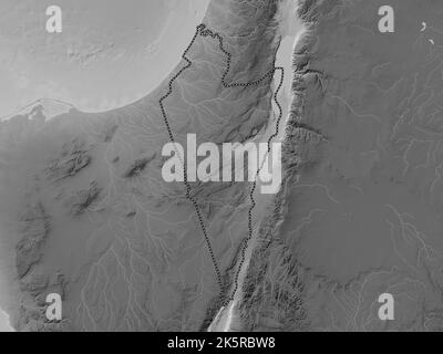 HaDarom, district of Israel. Grayscale elevation map with lakes and ...