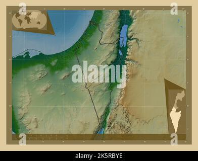 HaDarom, district of Israel. Colored elevation map with lakes and ...